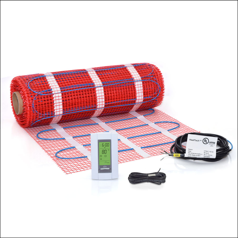 60sqft Radiant Floor Heating Mat Kit 120V w/ Thermostat